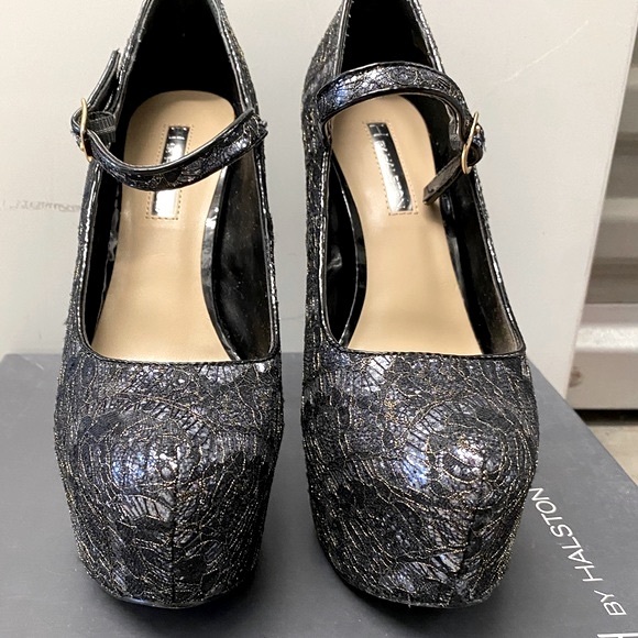 H by Halston | Shoes | H By Halston Metallic Silver Lace Platform Pumps ...